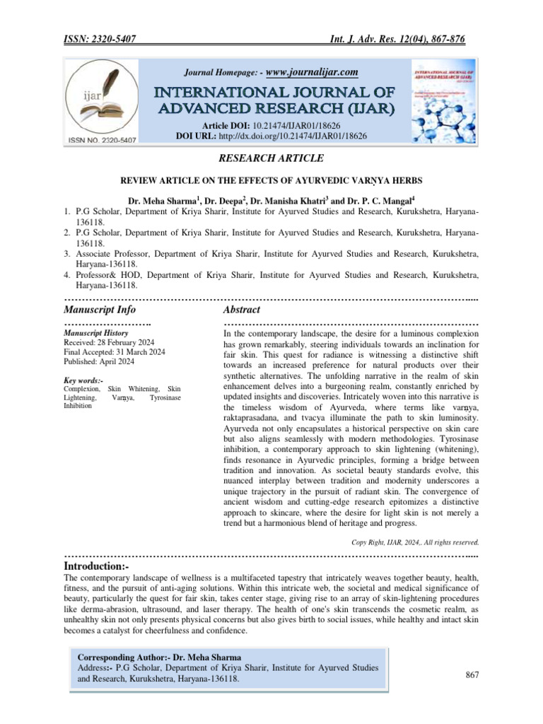 Effects of Varnya Herbs on Skin Lightening | PDF | Human Skin Color ...