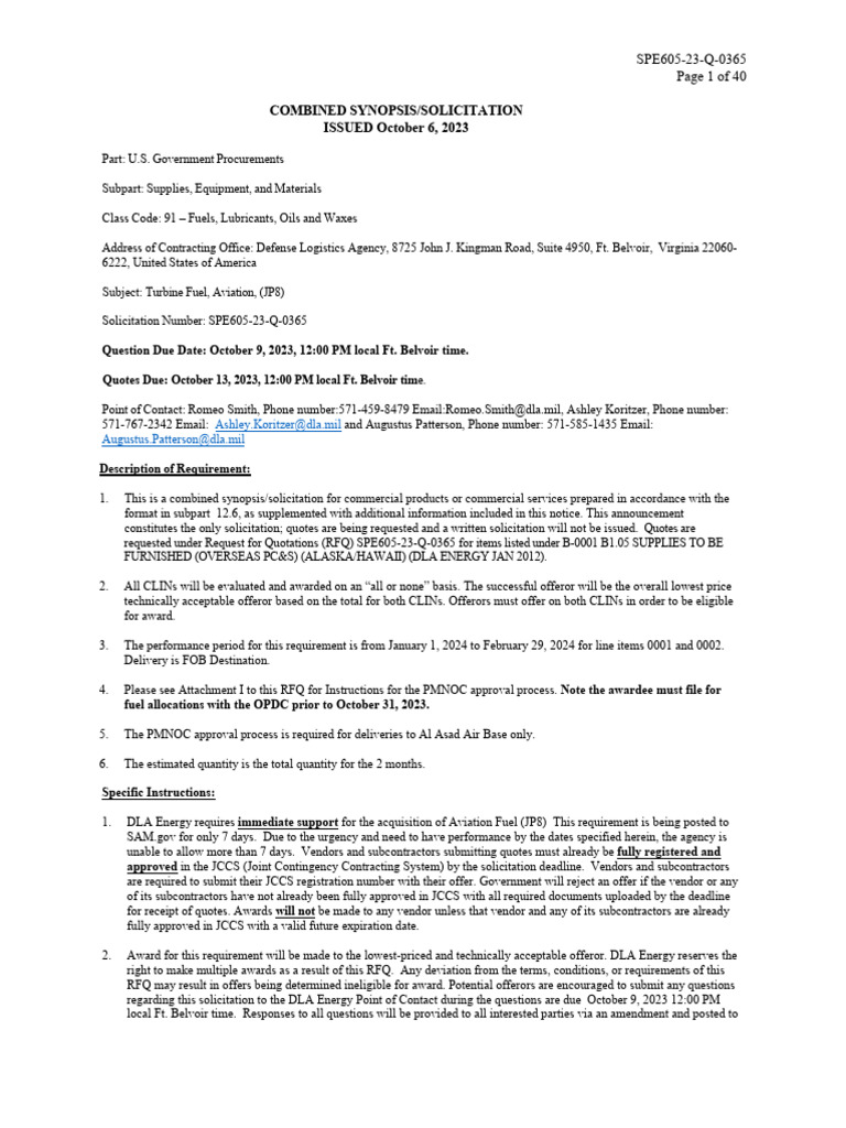 RFQ Spe60523q0365 | PDF | Offer And Acceptance | Fuel Oil