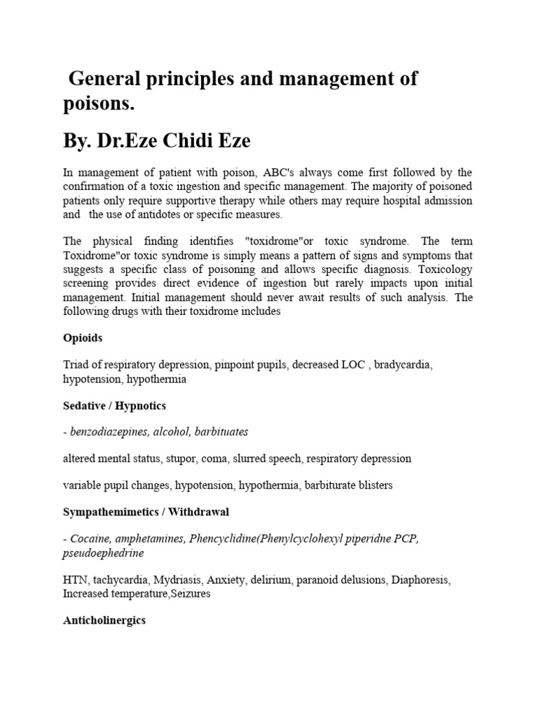 General Principles and Management of Poisons | PDF | Clinical Medicine ...