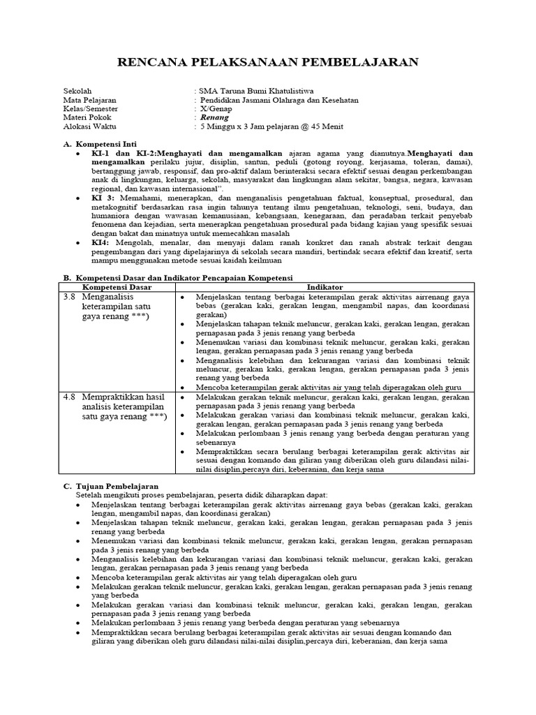 RPP 15 Renang | PDF | Karier & Perkembangan