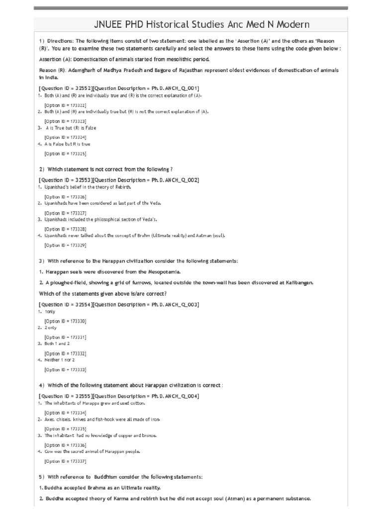 JNUEE PHD Historical Studies Anc Med N Modern 2021 Shift 1 | PDF