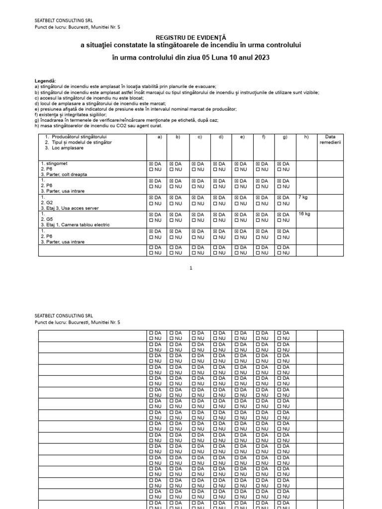 Model - Registru de Evidenţă Stingătoare | PDF