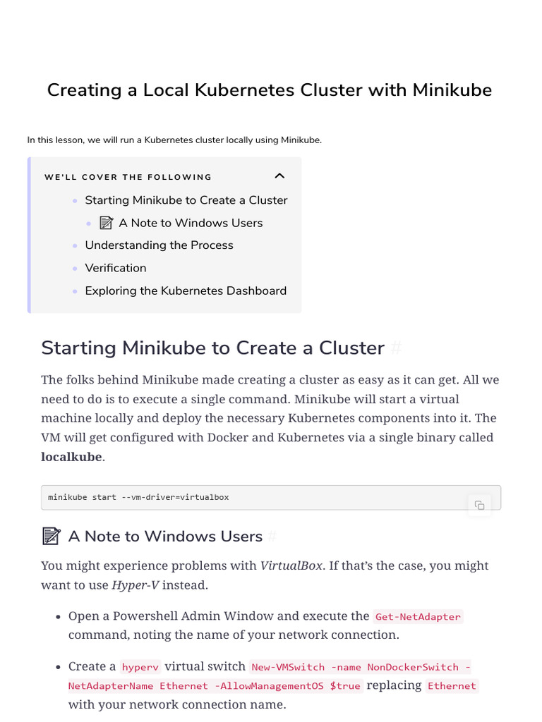 9 Creating A Local Kubernetes Cluster With Minikube Pdf Virtual Machine Computer Science 