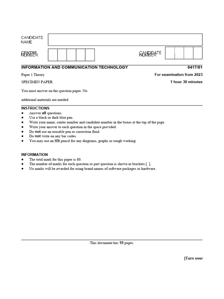 ICT Theory Specimen Paper 2023 | PDF | Printer (Computing) | Computer ...