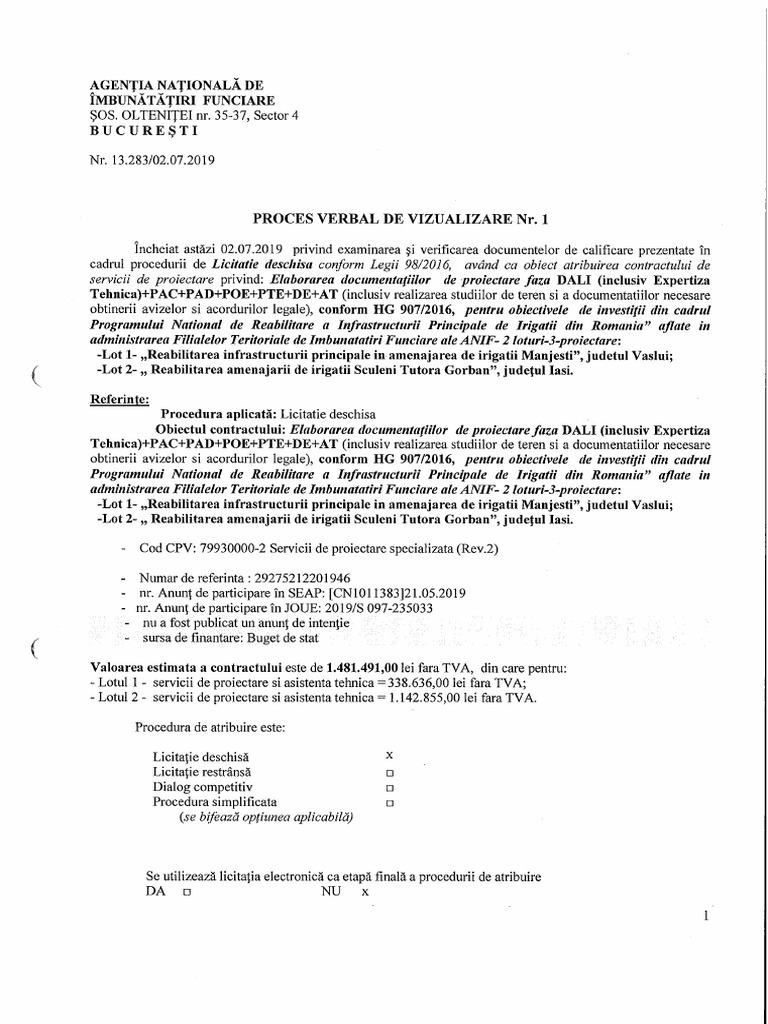 Proces verbal de vizualizare nr. 1 | PDF