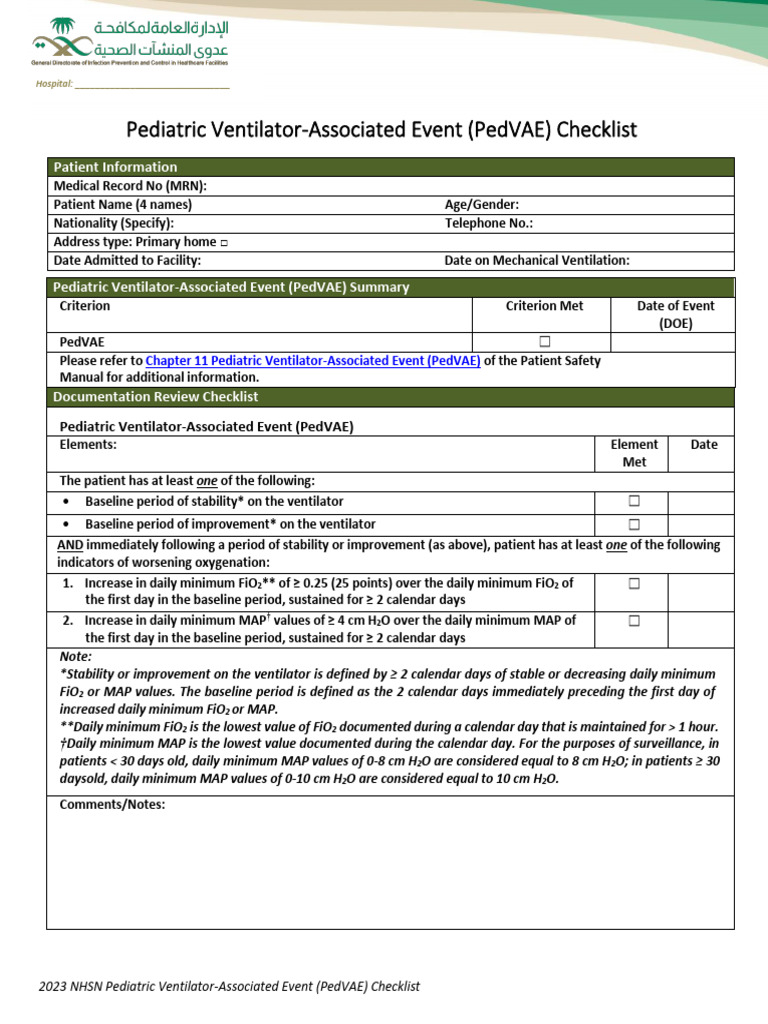 7 Ped VAE-checklist-GDIPC | PDF | Medical Specialties | Clinical Medicine