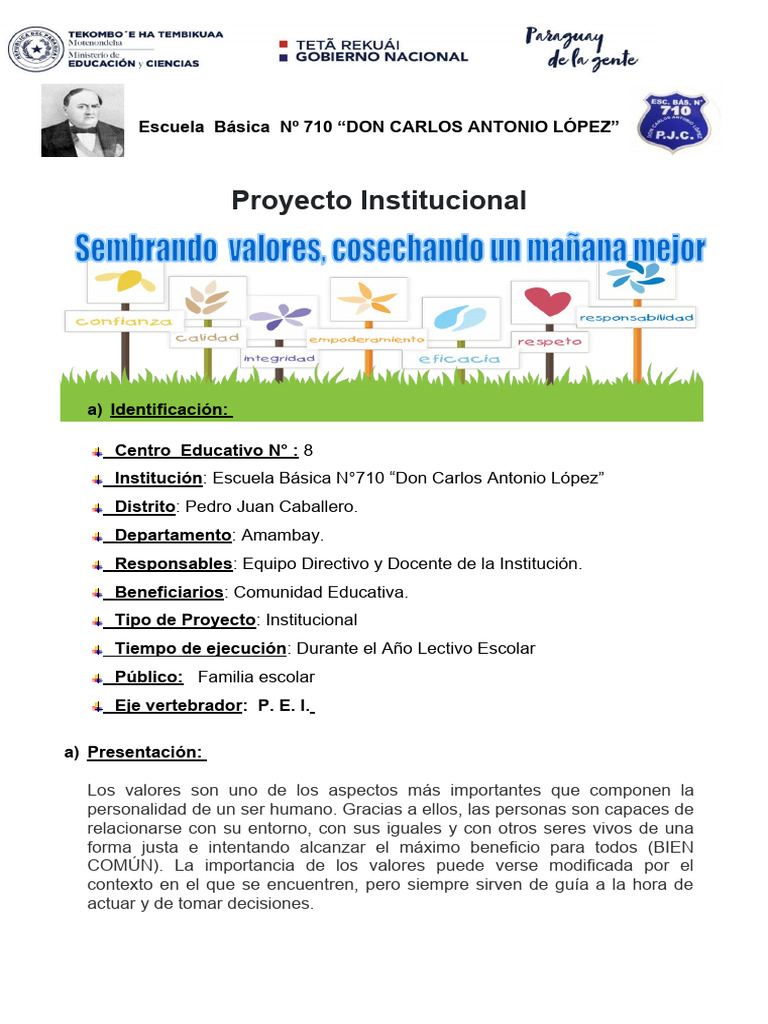 Práctica de Valores en La Escuela. PROYECTO | PDF | Escuelas | Enseñando