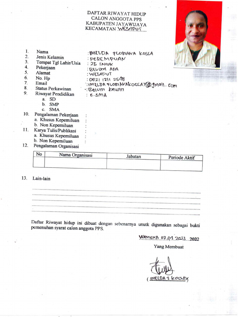 Daftar Riwayat Hidup Imelda | PDF