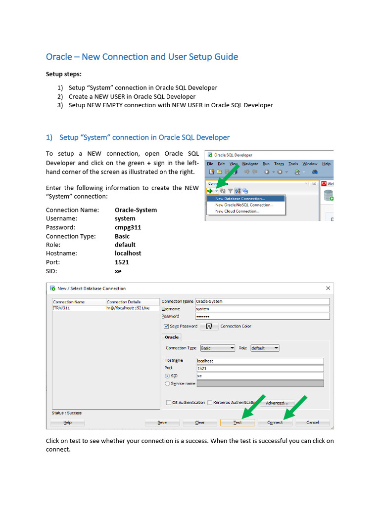 Oracle New Connection and User Setup Guide | PDF | Data Management | Computing
