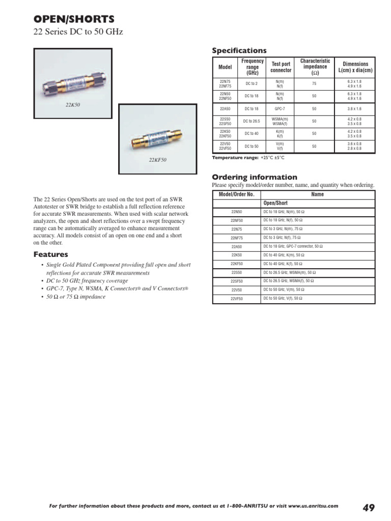 Anritsu OSLN50-1 OSLNF50-1 OPEN SHORTS LOADS Data Sheet | PDF ...