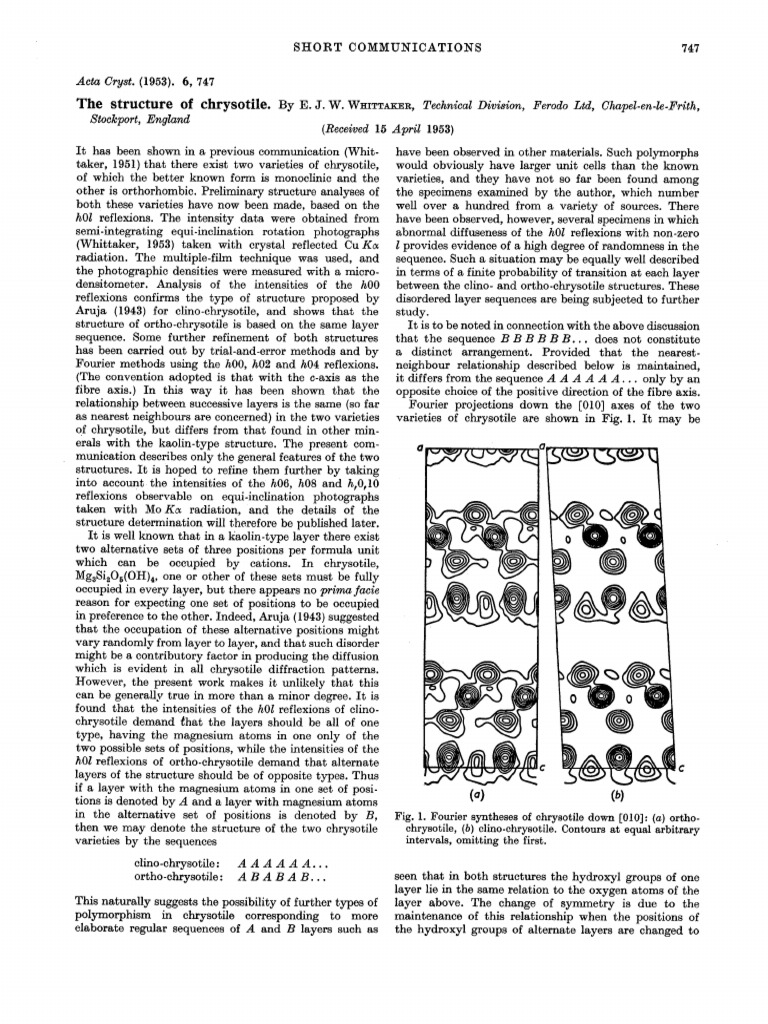 The Structure of Chrysotile | PDF | Applied And Interdisciplinary ...
