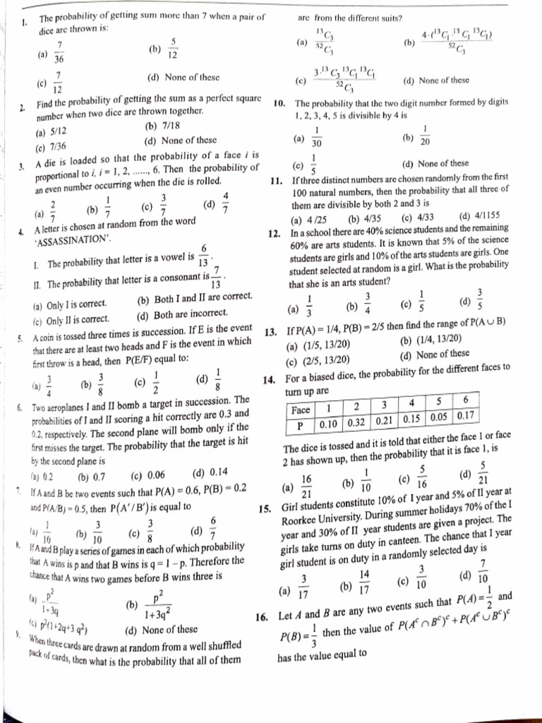 Probability 20 Extra Questions | PDF