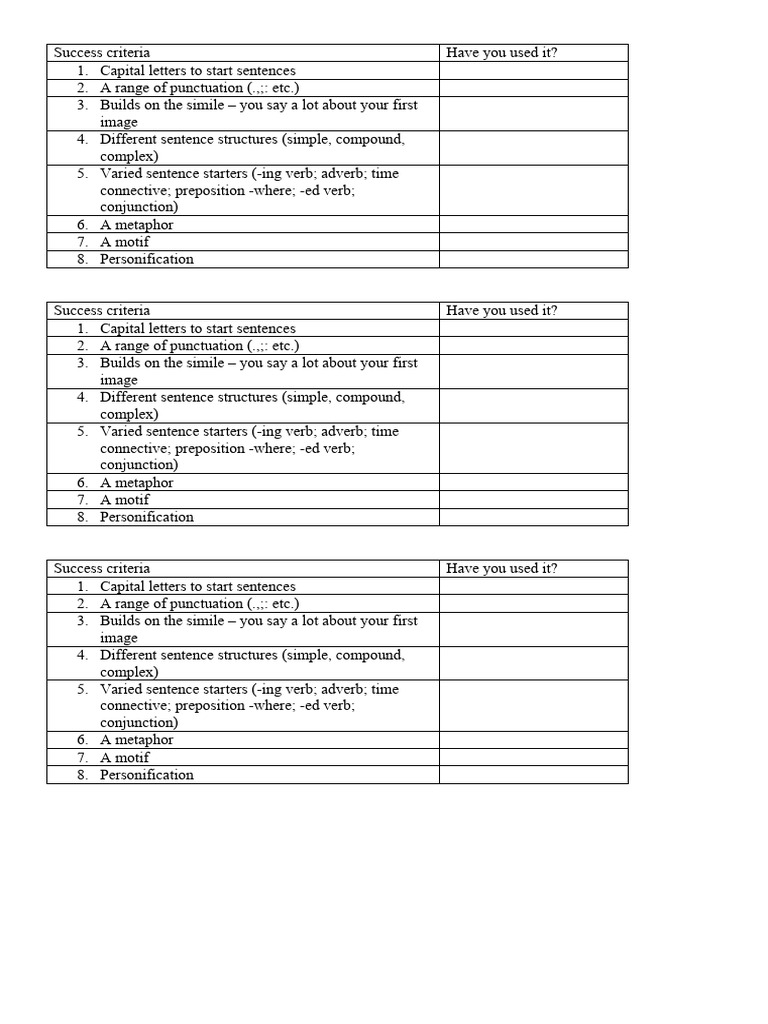 Success criteria table | PDF