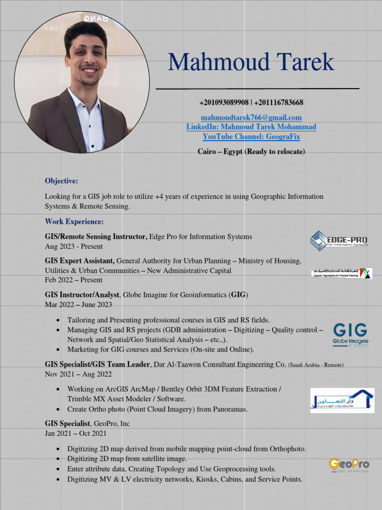 CV - Mahmoud Tarek Mohammad | PDF | Geographic Information System | Arc Gis