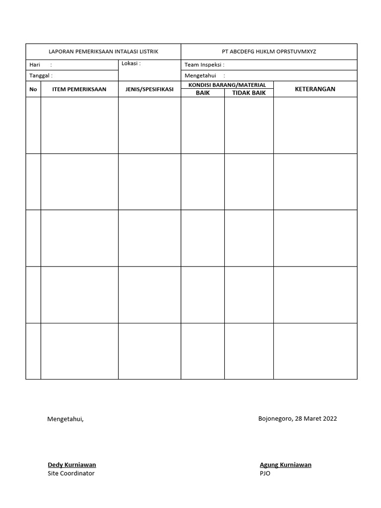 Form Inspeksi Instalasi Listrik | PDF
