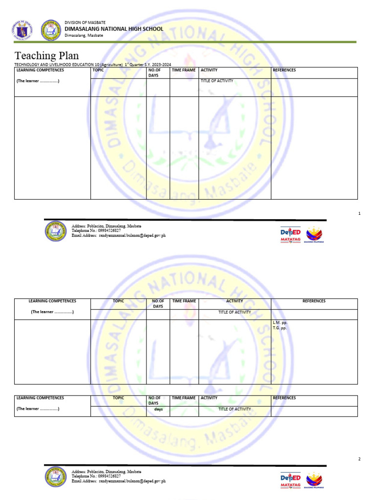 TEACHING PLANs - Matatag Format-2023-2024 | PDF