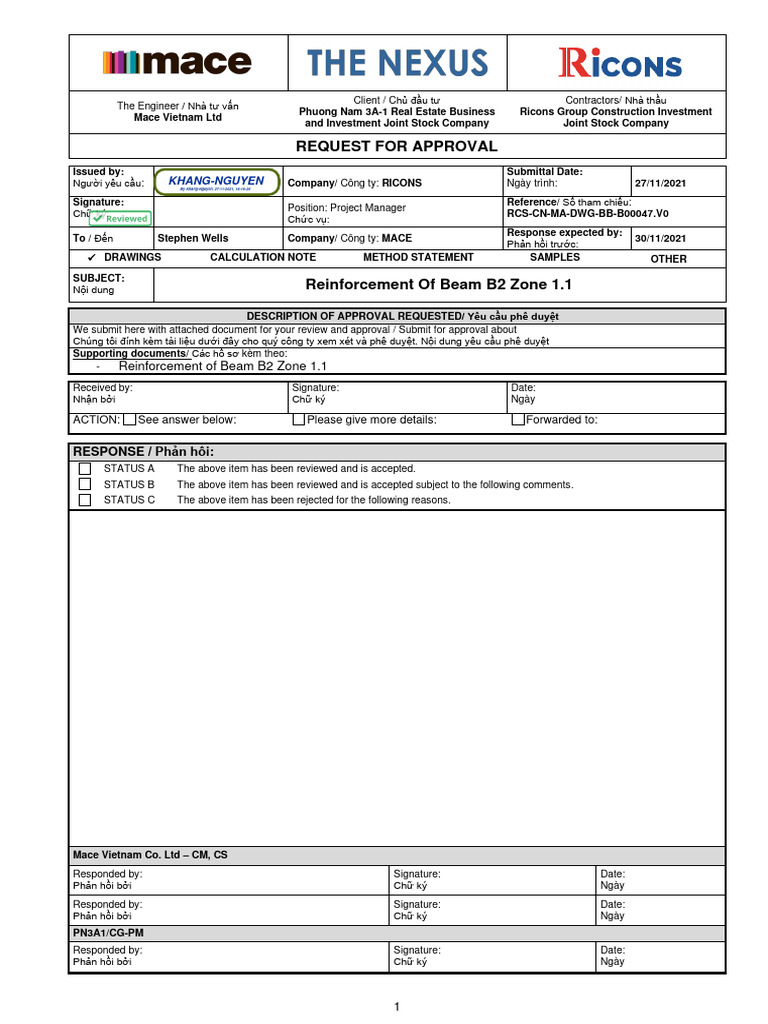 RCS CN MA DWG BB B00047.V0 - Reinforcement of Beam B2 Zone 1.1 | PDF
