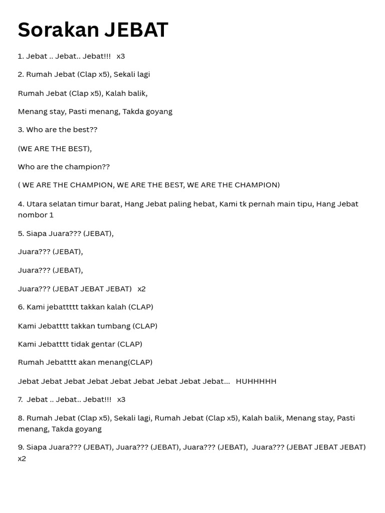 Jebat Cheer Chant Lyrics | PDF
