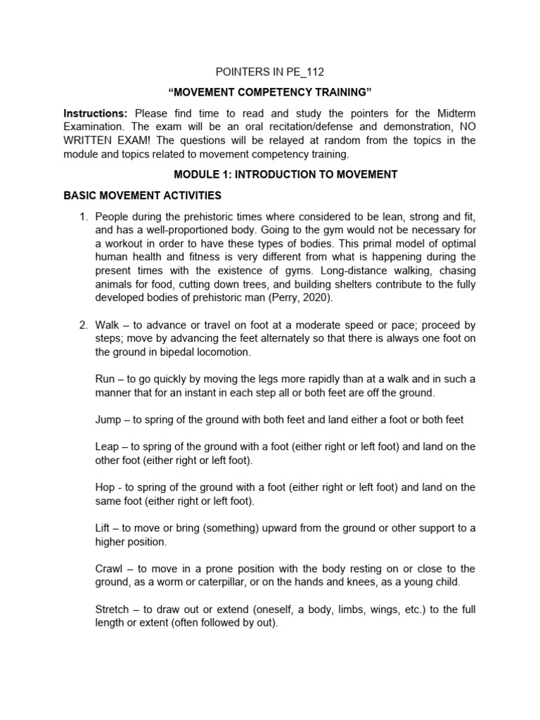 Pointers in Pe Midterm Exam | PDF | Anatomical Terms Of Motion ...