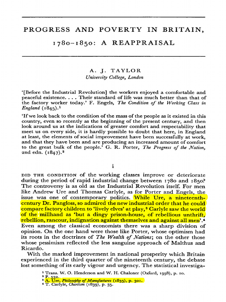 A. J. Taylor - Progress and Poverty in Britain, 1780-1850 | PDF | Cost ...