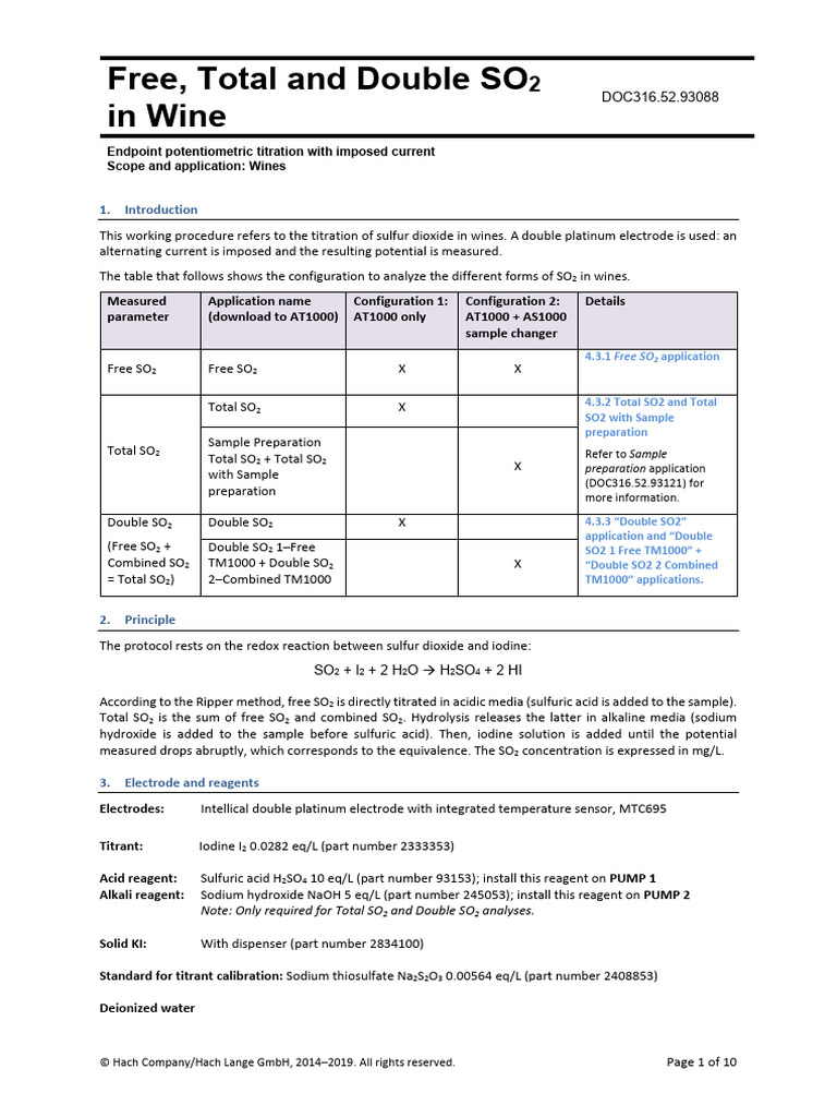 DOC316.52.93088 - Free Total and Double SO2 in Wine | PDF | Titration ...
