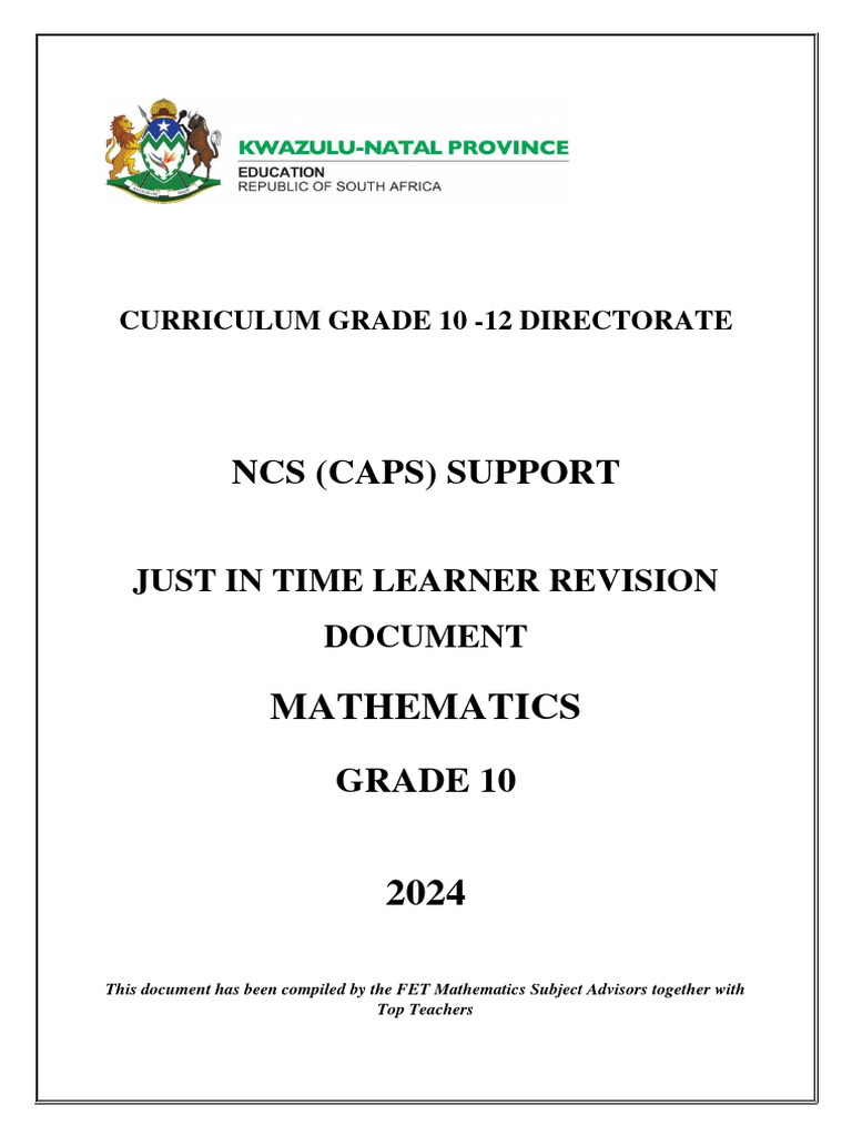 GR 10 Maths Revision Document 2024 | Download Free PDF | Equations ...
