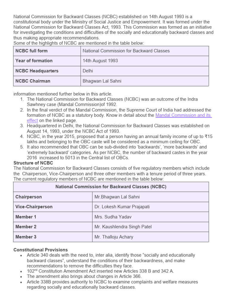 National Commission For Backward Classes | PDF | Justice | Crime & Violence