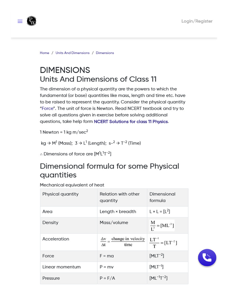 Class 11 Units and Dimensions Overview | PDF | Physics | Physical Sciences