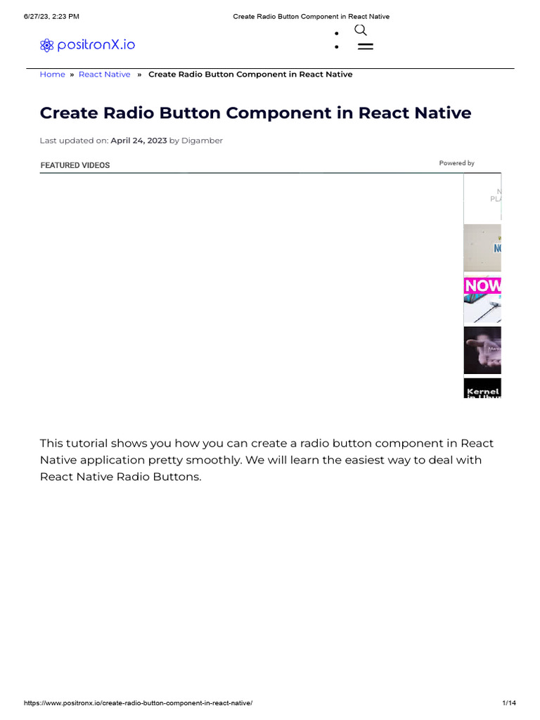 Create Radio Button Component in React Native | PDF | Software | Computing Create Radio Button Component in React Native | PDF | Software | Computing