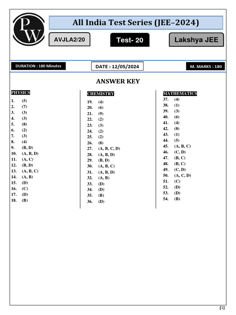 AITS 20 (Paper 02) - Hint & Solution (PCM) PDF | PDF | Acid ...