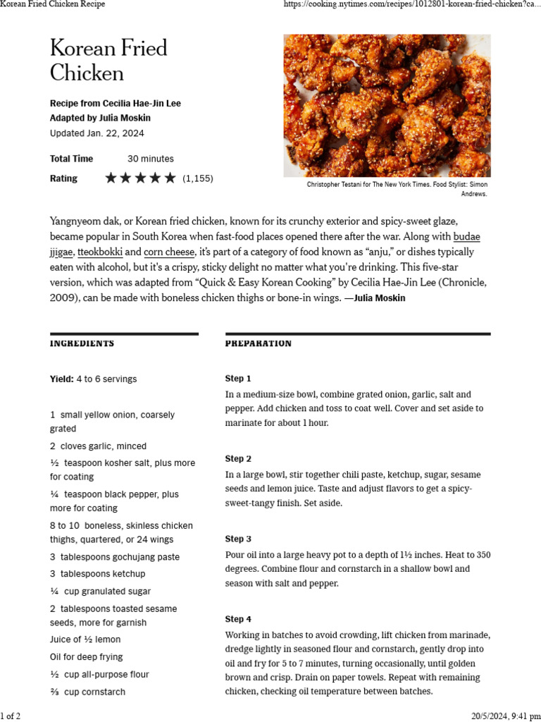 Korean Fried Chicken Recipe | PDF | Korean Cuisine | Foods