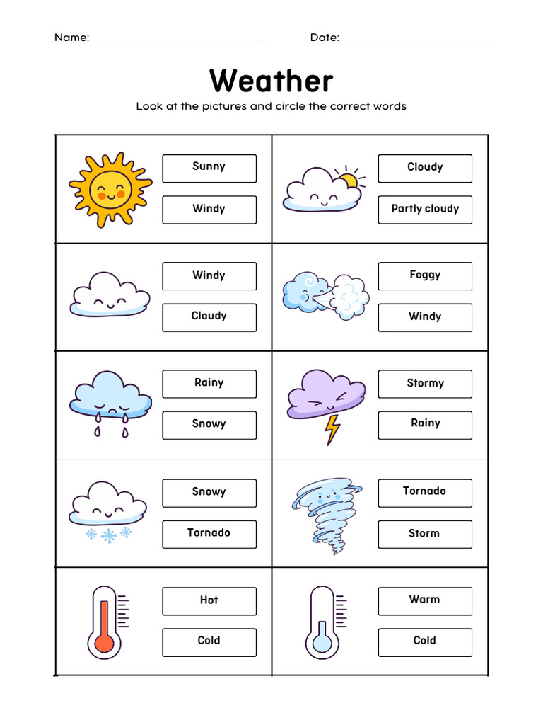 White Colorful Weather Vocabulary Worksheet | PDF