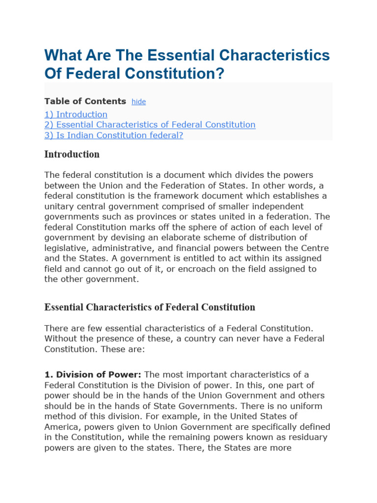Characteristics of Federal Constitution | PDF | Constitution | Federation