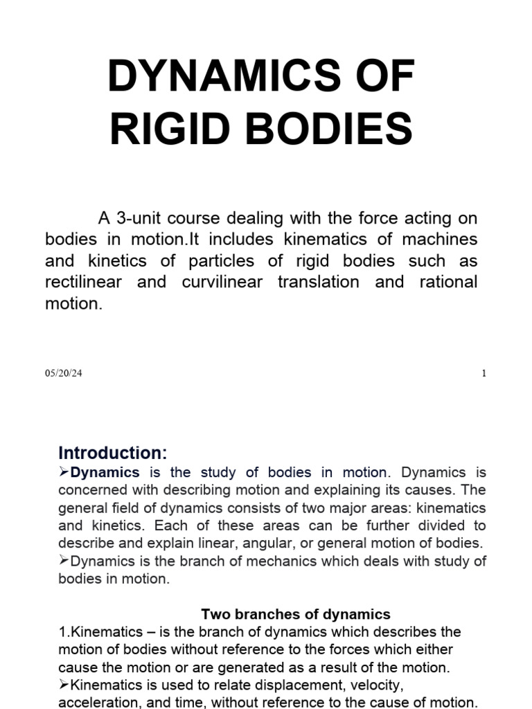 Topic 1.1 Dynamics of Rigid Bodies - PPT Autosaved | PDF | Classical Mechanics | Kinematics