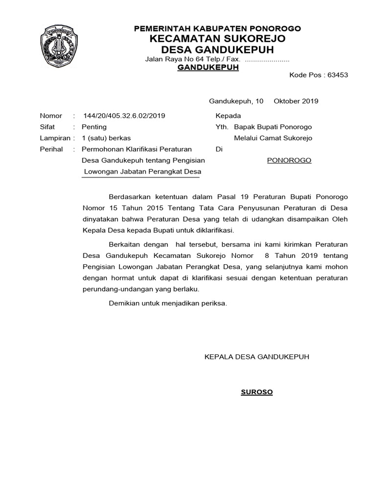 FORMAT Permohonan Klarifikasi PERDES | PDF