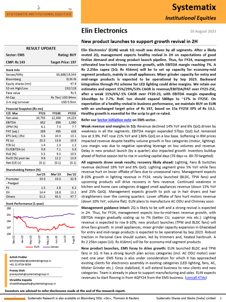 Elin Electronics Growth Outlook | PDF | Financial Accounting