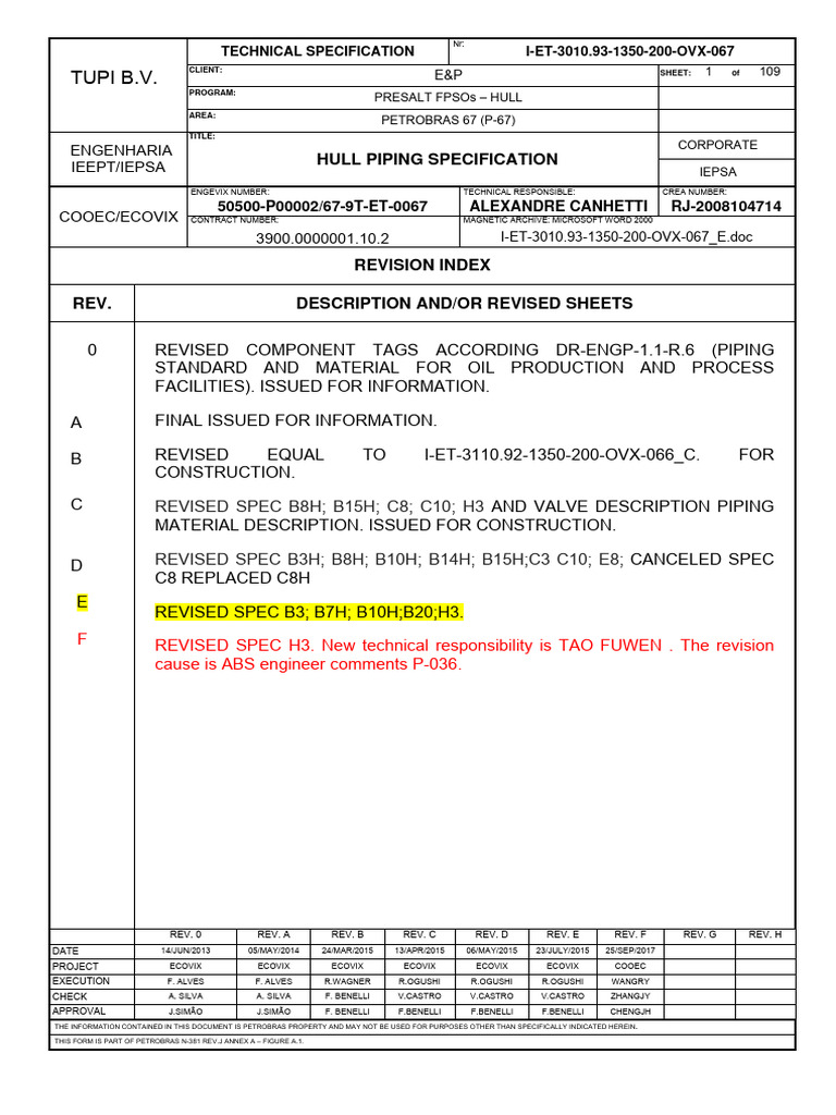 Tupi B.V.: Hull Piping Specification | PDF | Pipe (Fluid Conveyance ...