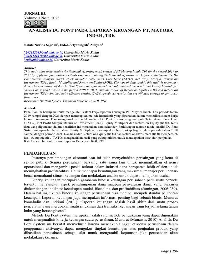 Analisis Du Pont PT Mayora Indah Tbk | PDF
