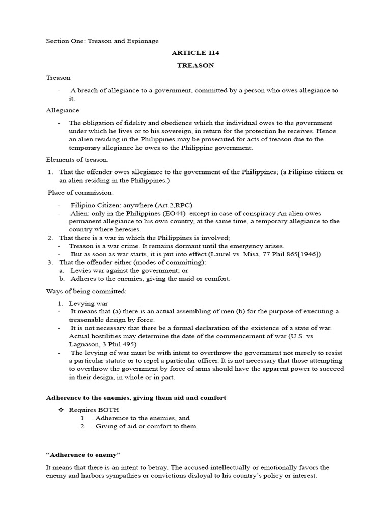 Understanding Treason and Espionage Laws | PDF | Treason | Crimes