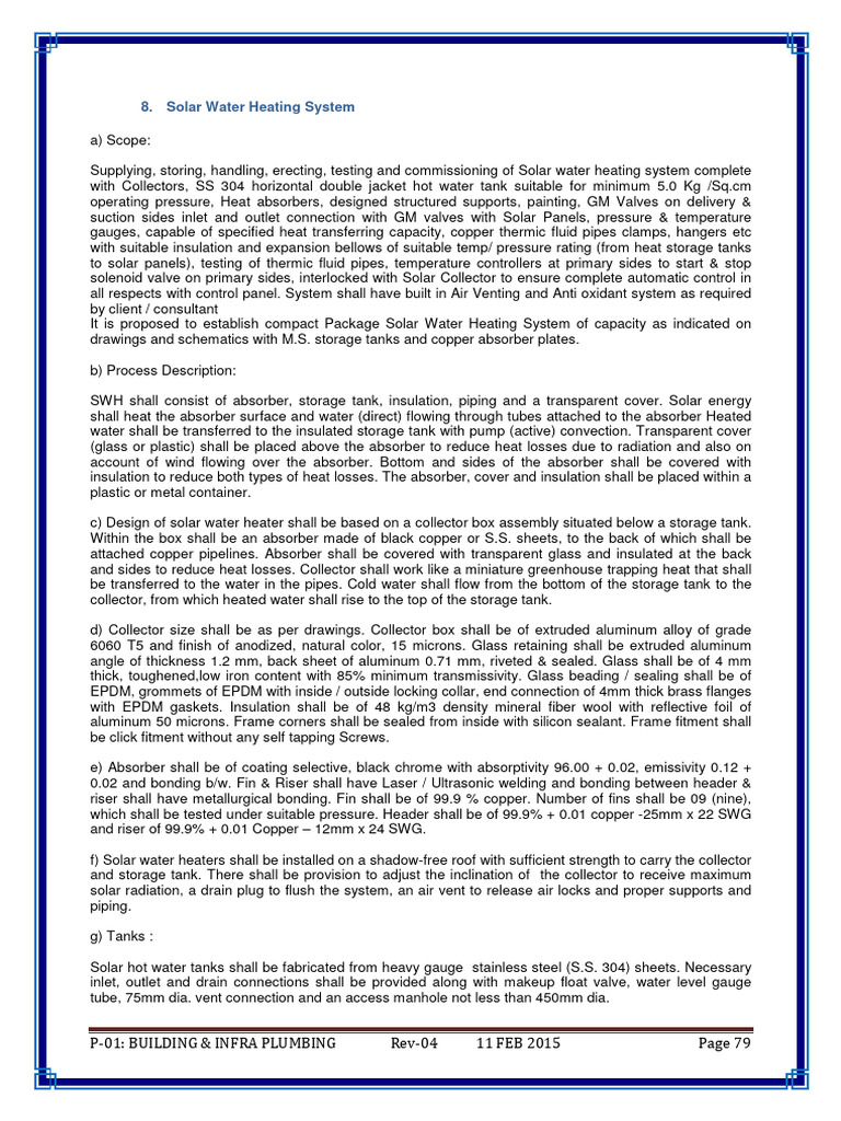 Section A - Technical Specification - Solar Hot Water System | PDF ...