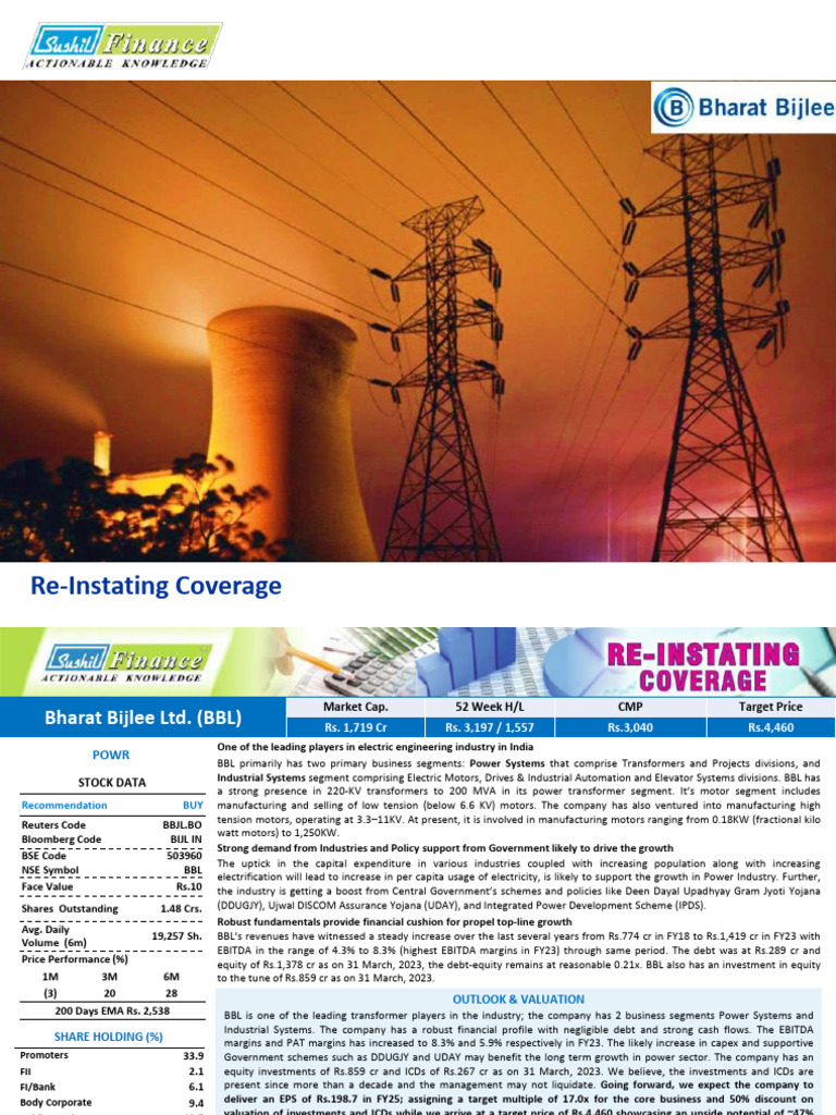 Bharat Bijlee Ltd: Electric Engineering Leader in India | PDF ...