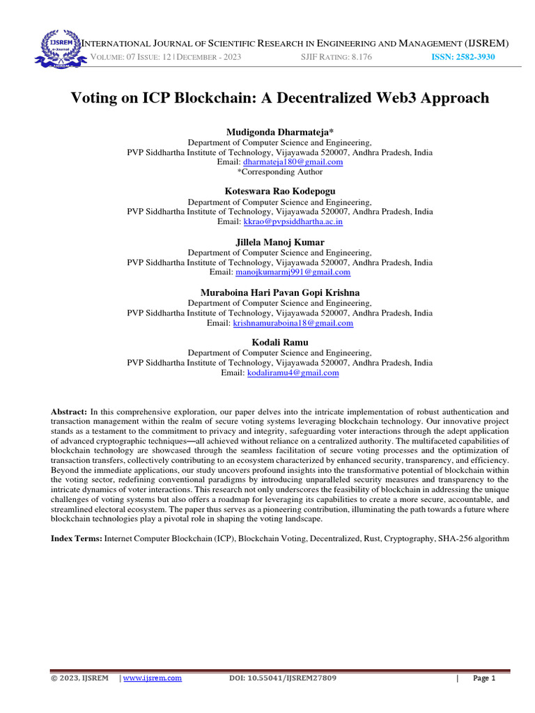 Student Voting On ICP Blockchain A Decentralized Web3 Approach | PDF | Electronic Voting ...