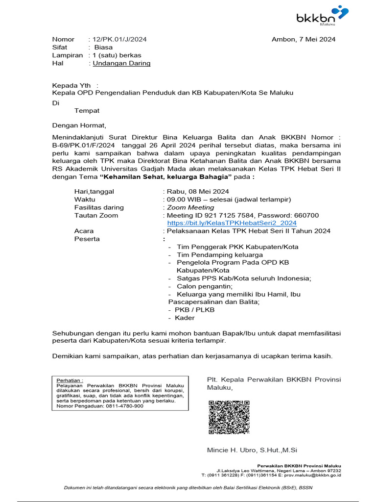 Undangan Daring Pelaksanaan Kelas TPK Hebat Seri II Tahun 2024 | PDF