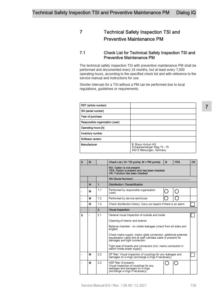 v1.0 - SM - Dialog Iq - SW1 - 02 - XX - Rev - 1 - 05 - 00 - EN TSI Check List Editable | PDF