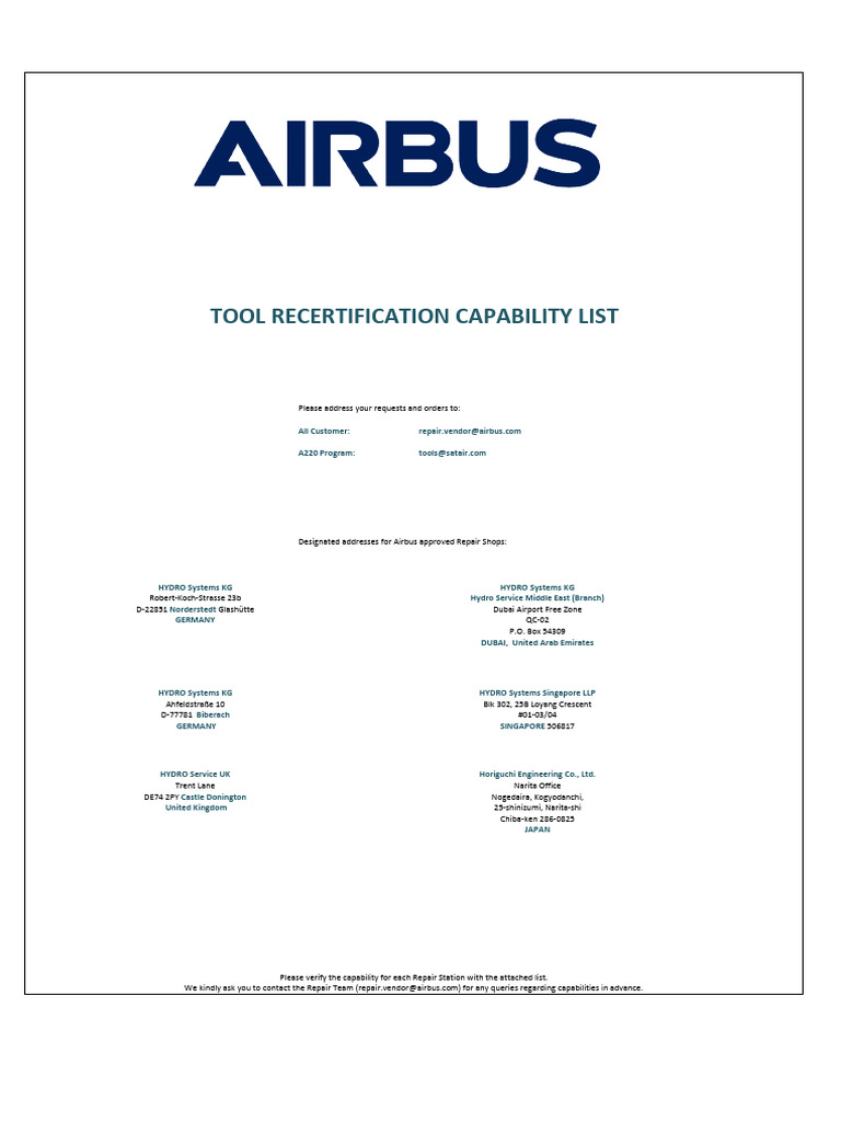 Tool Recertification Capability List | Download Free PDF | Aircraft ...
