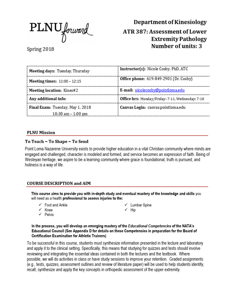 ATR 387 Assessment of Lower Extremity Pathology | PDF | Physical ...
