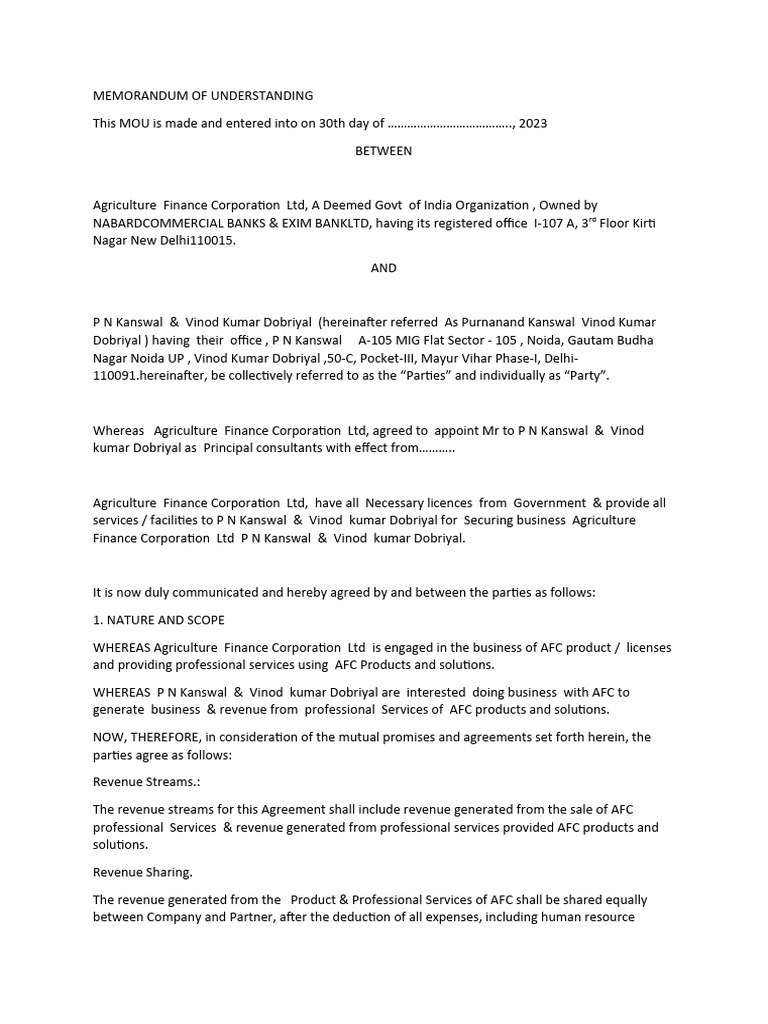 MEMORANDUM OF UNDERSTANDING | PDF | Intellectual Property | Private Law