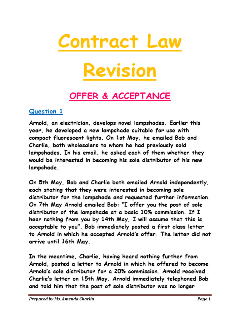 TC - Formation of A Contract - Question 1 - Arnold | PDF | Offer And Acceptance | Civil Law ...