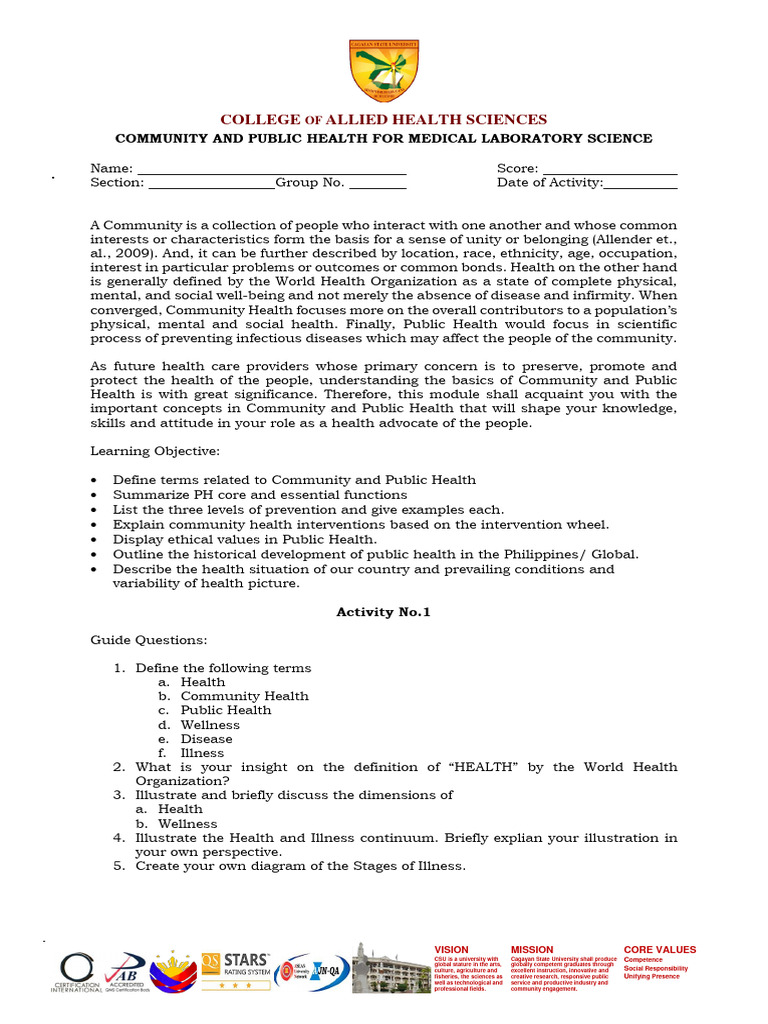 Activity 1 | PDF | Public Health | Community