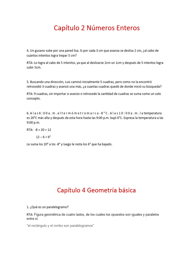 Capítulo 2 Números Enteros MATEMATICAS | PDF